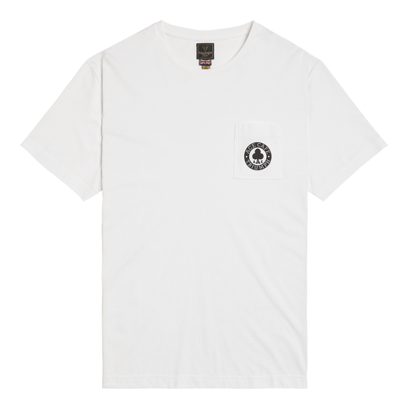 Official Triumph x Ace Cafe Pocket Logo Graphic White T-shirt